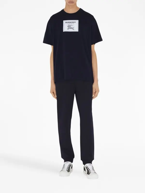 Burberry Prorsum Label Logo-Patch Cotton T-Shirt In Blue - 40% Off