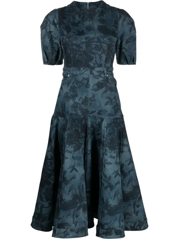 white christmas dresses Embroidered Denim Short Sleeve Midi Dress main image 0