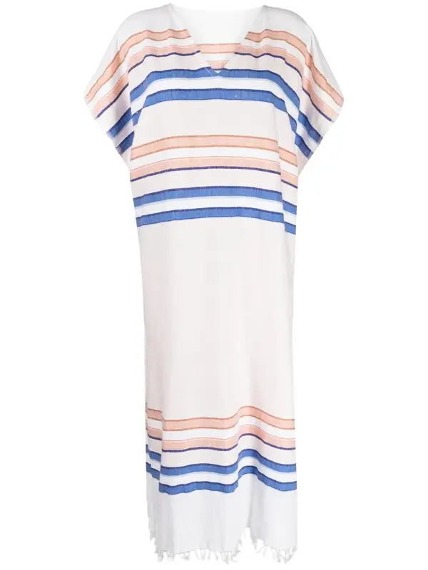 LEMLEM Horizontal-stripe Print Kaftan Dress - White
