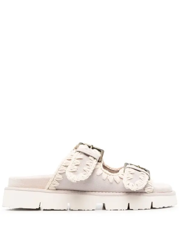 Mou Bio Crochet-trim Buckle-strap Sandals - Neutrals