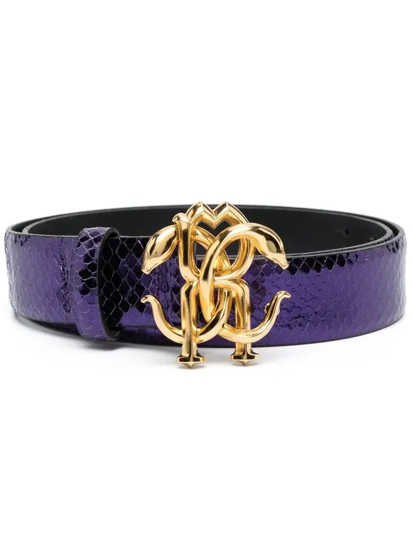Just Cavalli Plum Leather Belt with Crystal-Studded Logo Buckle Just Cavalli Genuine Leather Belt 85cm Logo Buckle Crystals  main image 3