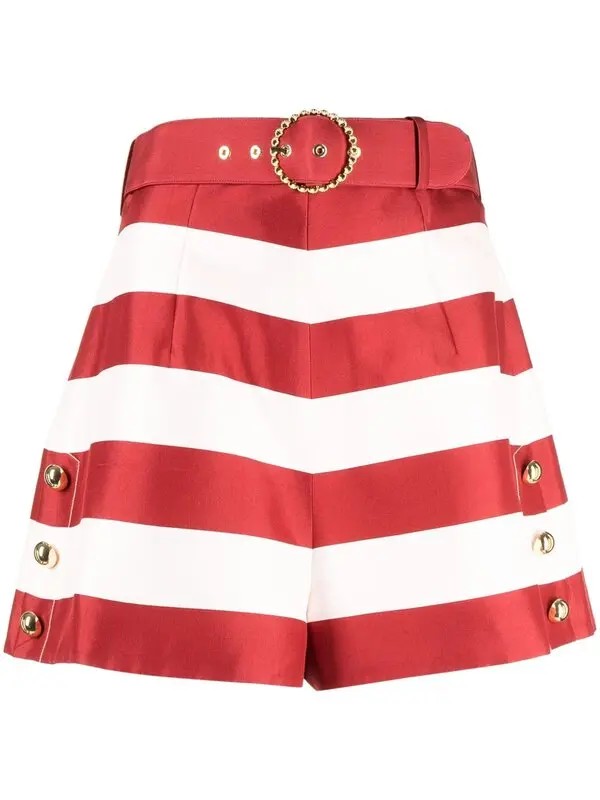 Zimmermann Striped Belted Silk Shorts