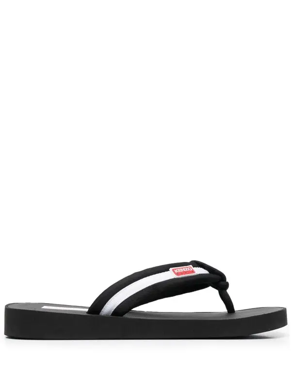 Kenzo Logo-patch Striped Flip Flops - Black