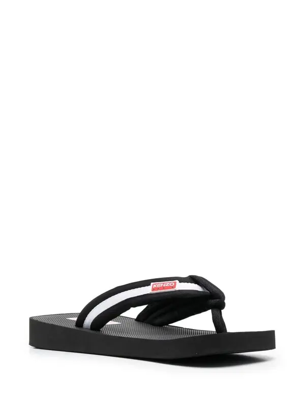 Kenzo Logo-patch Striped Flip Flops - Black