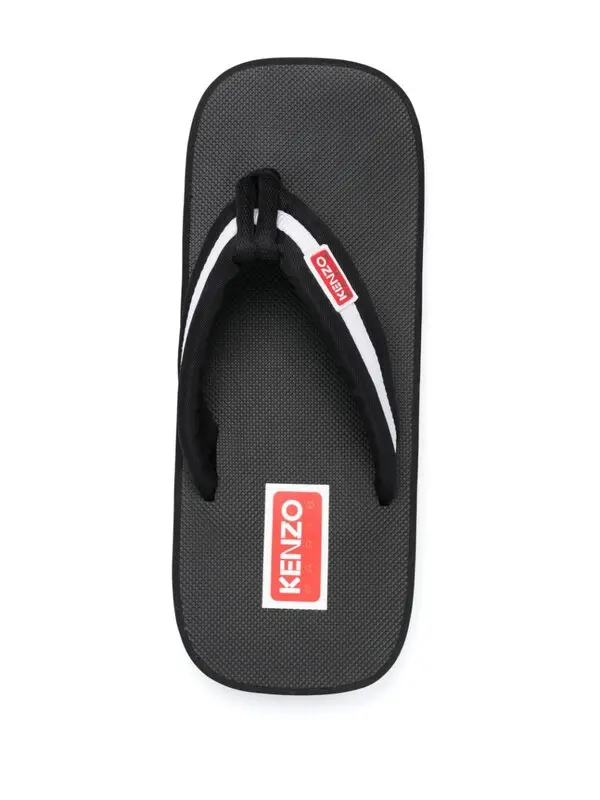 Kenzo Logo-patch Striped Flip Flops - Black