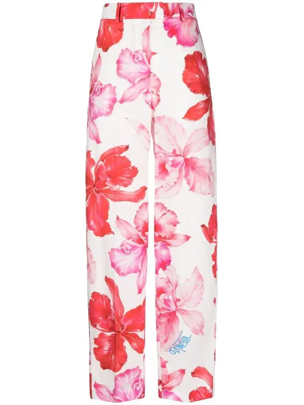 Attico Jagger Floral-print Trousers - Pink