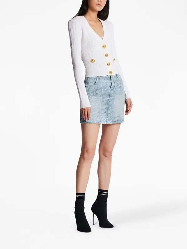 Balmain Pointelle-knit V-neck Cardigan - White