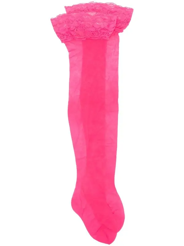 Versace Thigh-high Stockings With Floral Lace Detail - Pink