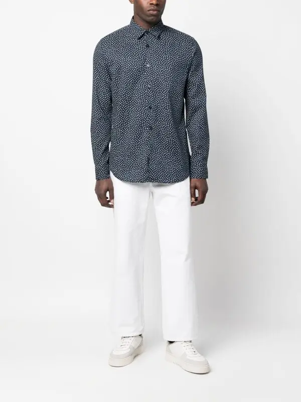BOSS Abstract-print Linen Shirt - Blue