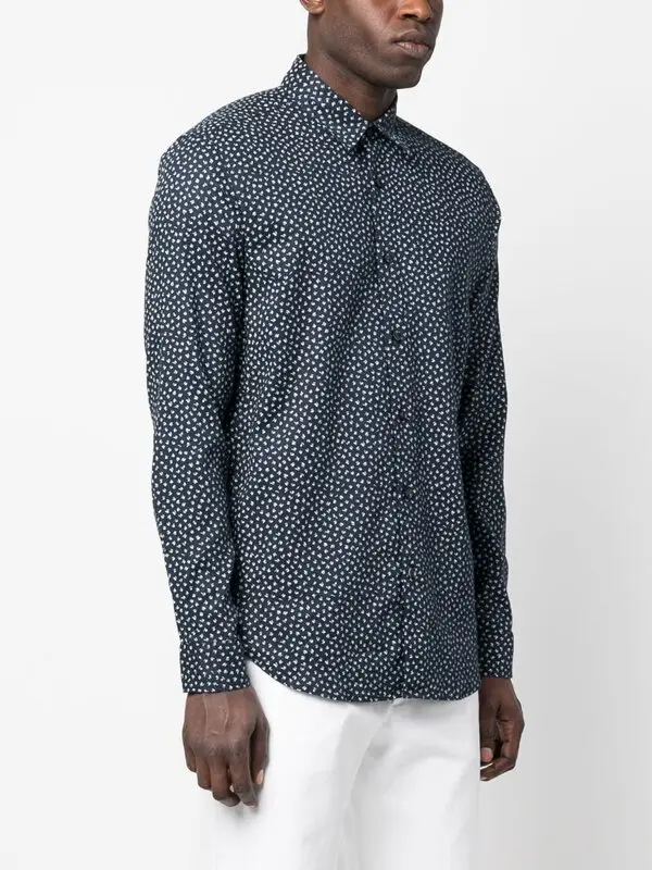 BOSS Abstract-print Linen Shirt - Blue