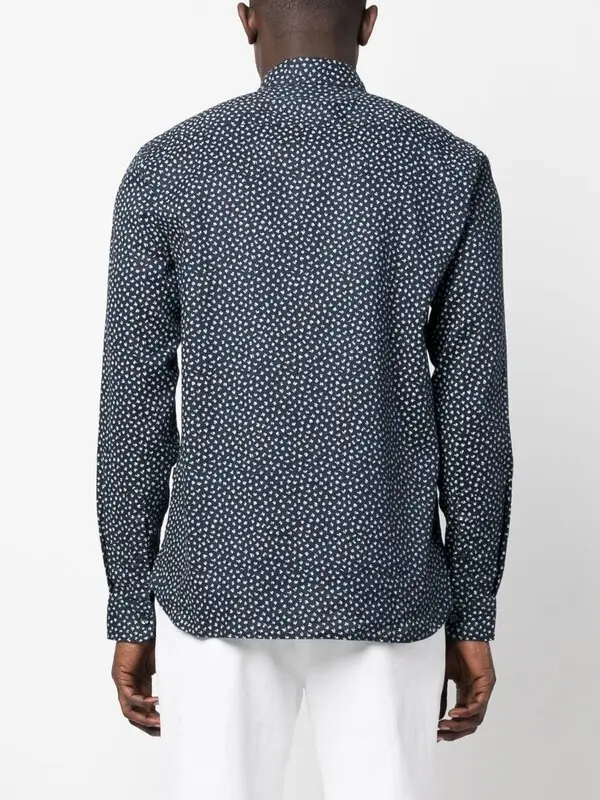BOSS Abstract-print Linen Shirt - Blue