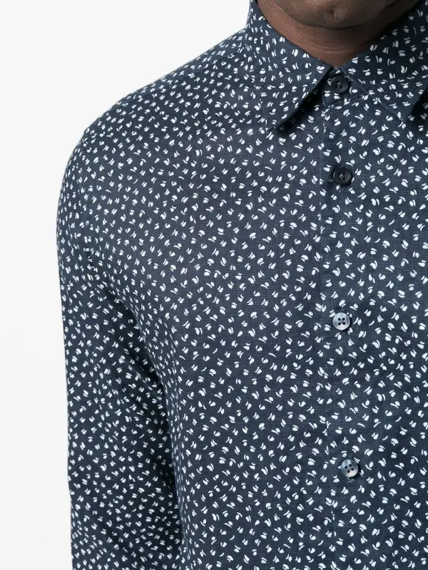 BOSS Abstract-print Linen Shirt - Blue