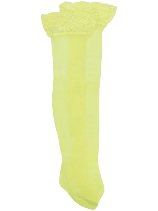 Versace Floral-lace Thigh-high Stockings - Yellow