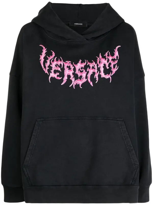 Versace Logo-print Cotton Hoodie - Black