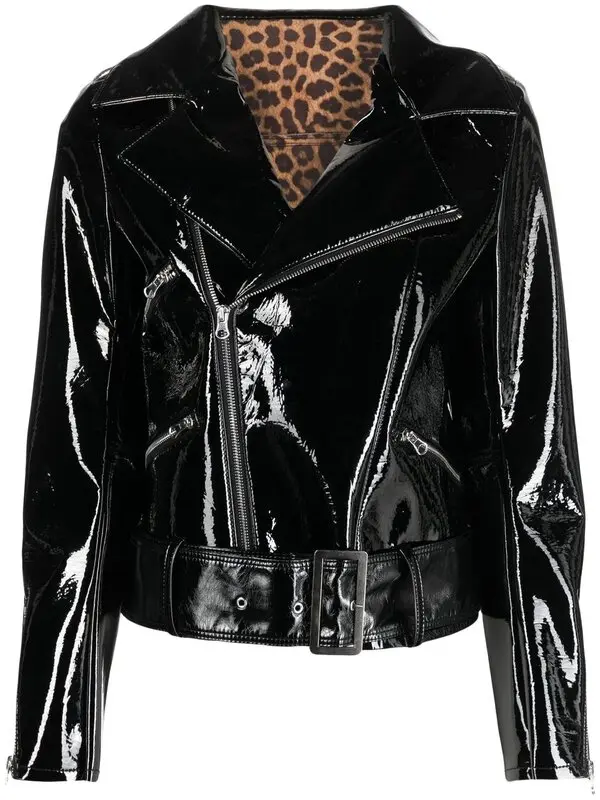 Philipp Plein Glossy Faux Leather Biker Jacket - Black