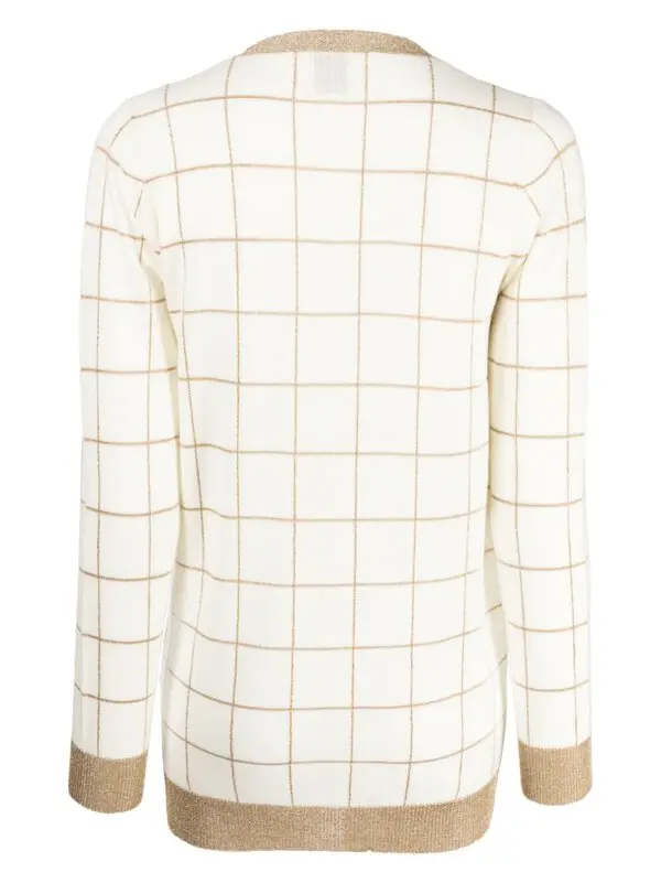 MADELEINE THOMPSON Check-pattern V-neck Cardigan - White