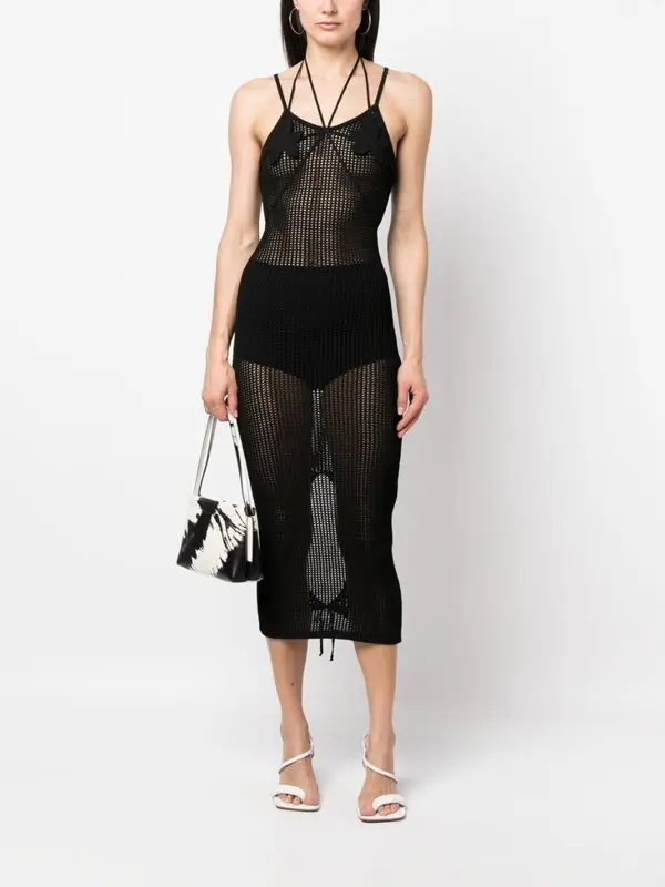 ANDREĀDAMO Fishnet Knit Midi Dress
