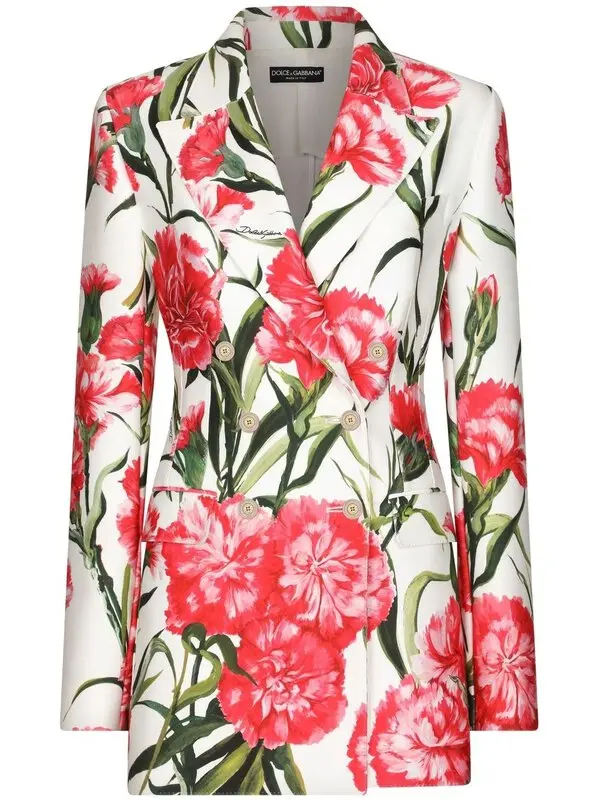 Dolce & Gabbana Floral-print Double-breasted Blazer - White