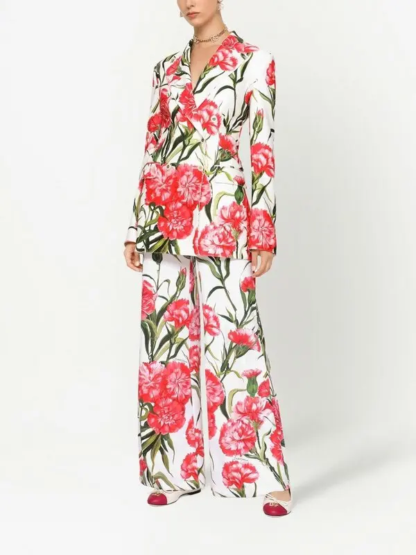 Dolce & Gabbana Floral-print Double-breasted Blazer - White