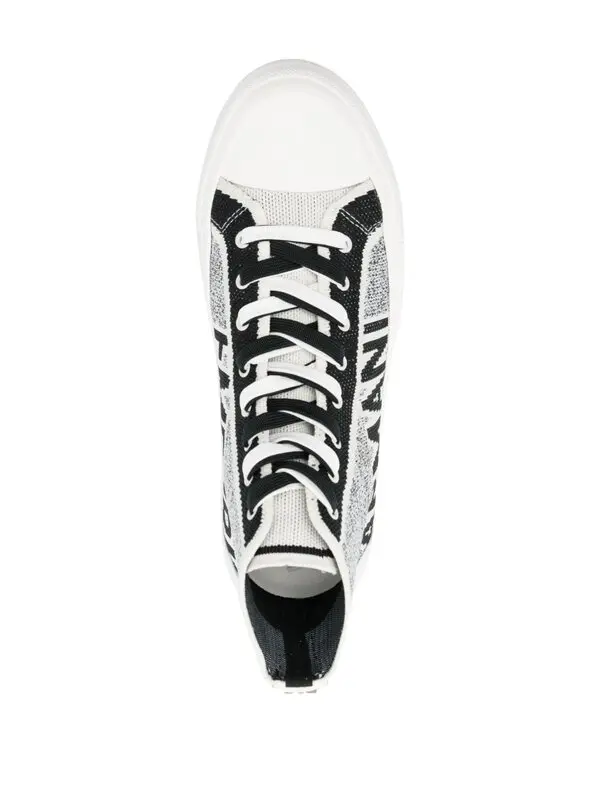 Emporio Armani Intarsia-Knit High-Top Sneakers In White - 11% Off