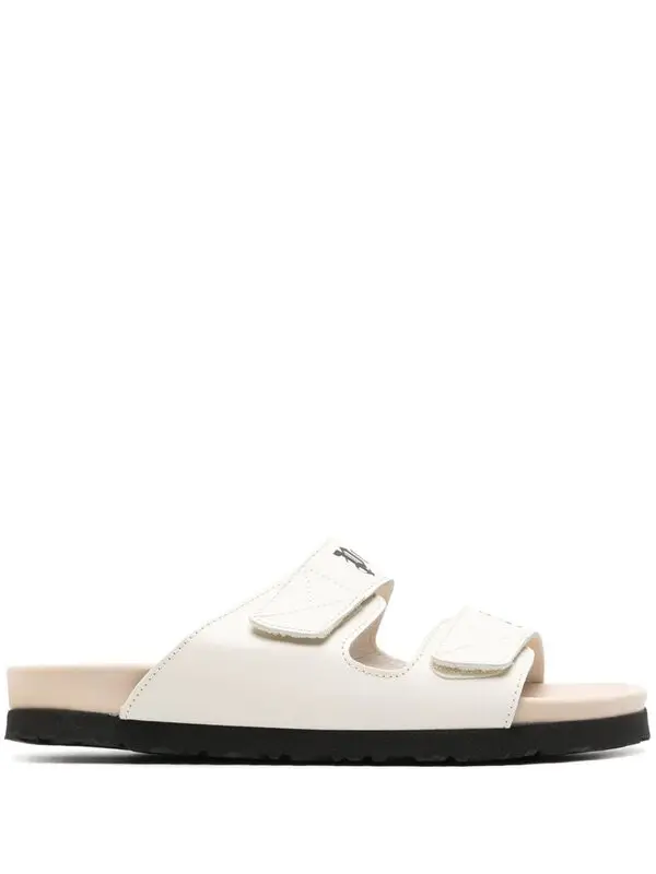 Palm Angels Logo Print Leather Flat Sandals - White