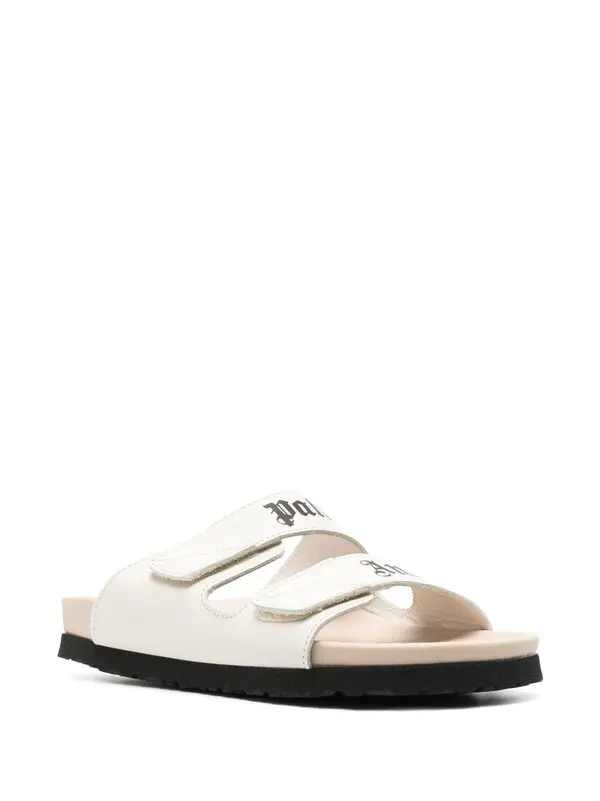 Palm Angels Logo Print Leather Flat Sandals - White