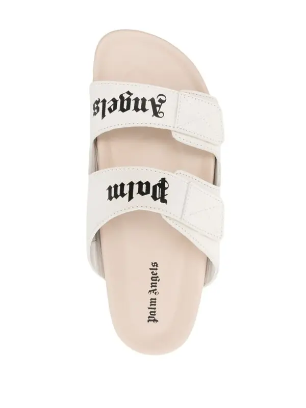Palm Angels Logo Print Leather Flat Sandals - White