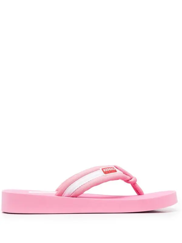 Kenzo Logo-patch Striped Flip Flops - Pink