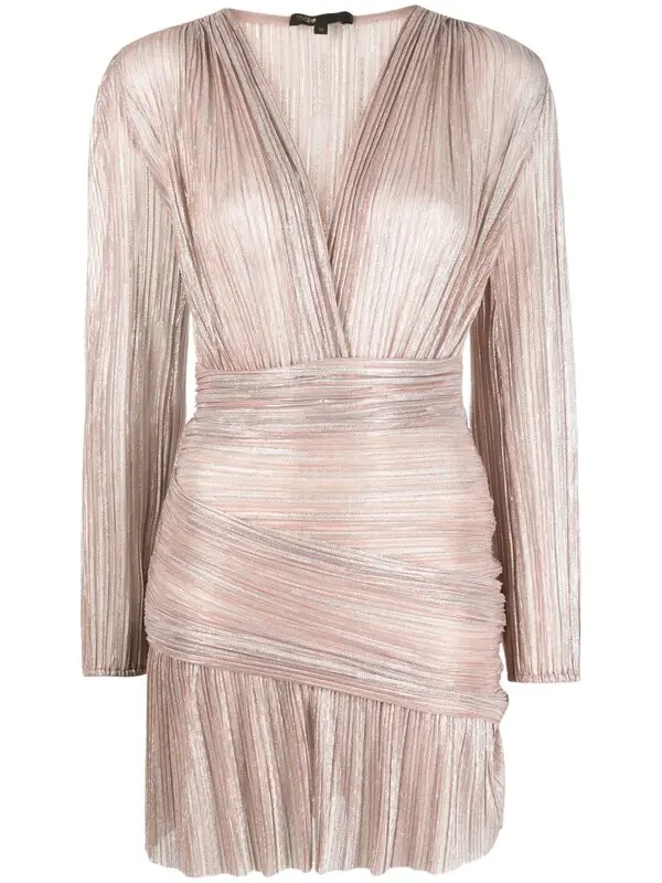 Maje Metallic-threading Pleated Minidress - Pink