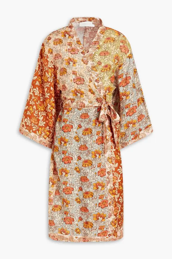 Zimmermann Floral-Print Linen Wrap Dress In Orange - 75% Off | Editorialist