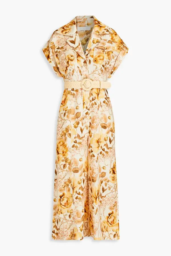 Zimmermann Cropped Floral-print Linen Jumpsuit Neutral