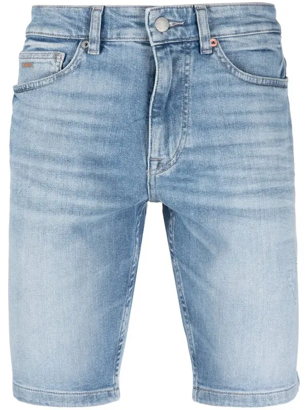 BOSS Straight-leg Denim Shorts - Blue