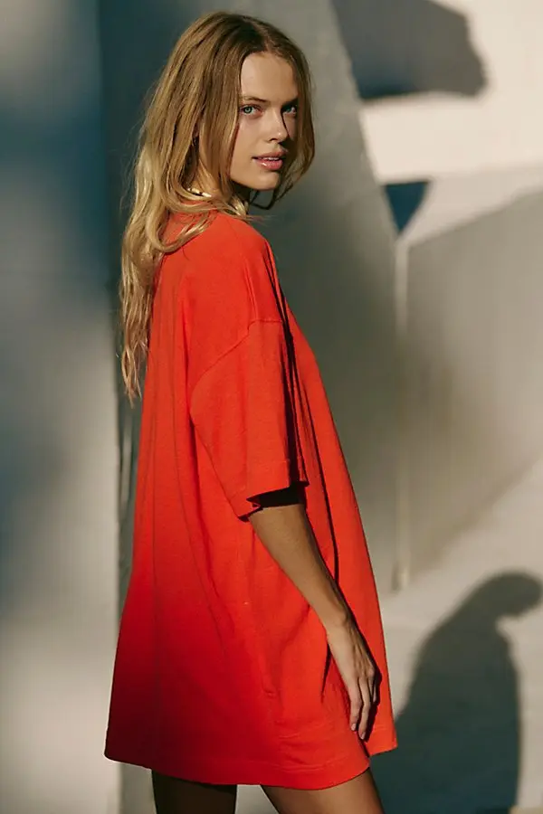 Free People Essential Extreme Tee Mini Dress - Tangerine Tango