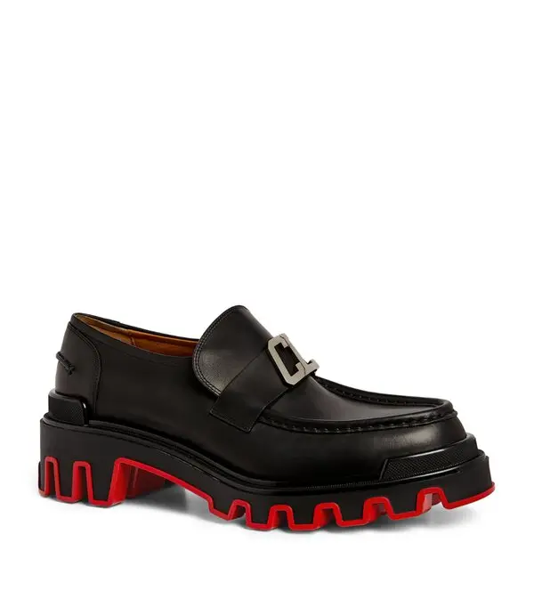Christian Louboutin Black Loafers with Chunky Sole and Textured Upper Christian Louboutin | CL Moc black leather flats | Savannahs main image 4