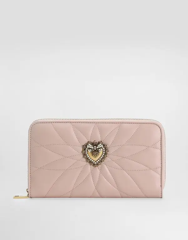Dolce & Gabbana Zip-around Devotion Wallet In Nappa Leather - Pale Pink
