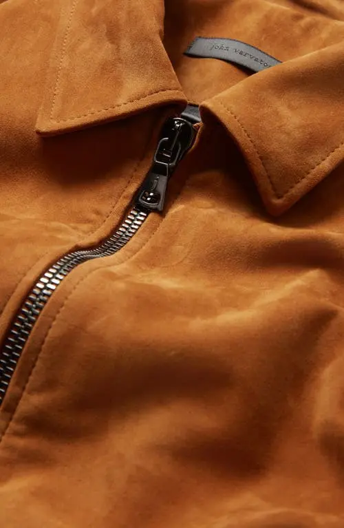John Varvatos Slim Fit Zip Suede Jacket