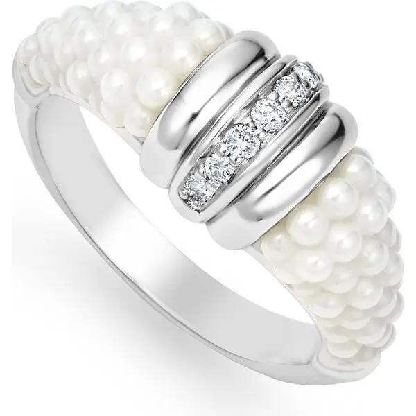 Lagos Caviar Diamond Stacking Ring - Silver/diamond