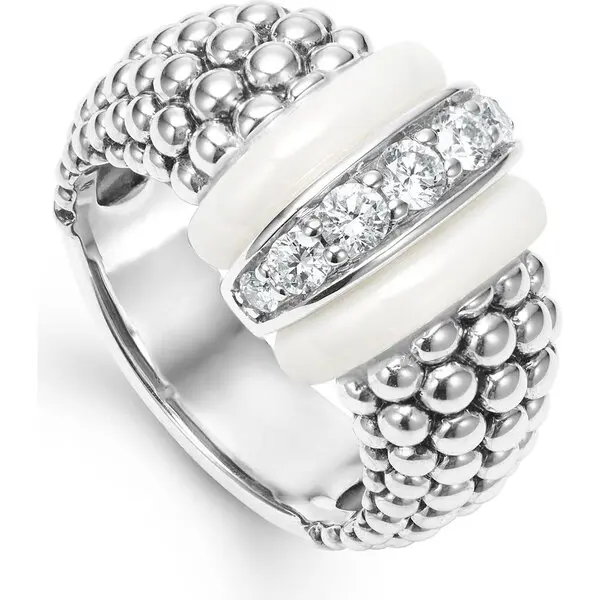 Lagos White Caviar Diamond Link Ring - Silver/diamond