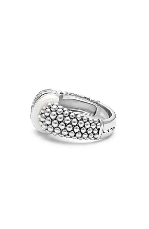 Lagos White Caviar Diamond Link Ring - Silver/diamond