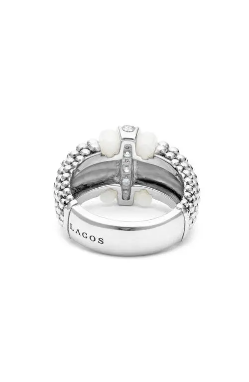 Lagos White Caviar Diamond Link Ring - Silver/diamond