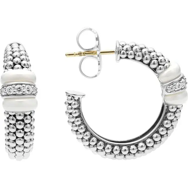 Lagos Caviar Hoop Earrings With Diamonds And Ceramic - Silver/diamond