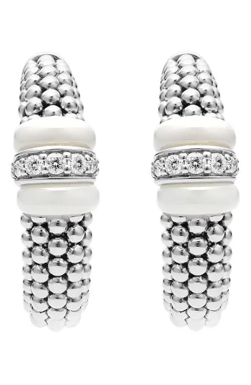 Lagos Caviar Hoop Earrings With Diamonds And Ceramic - Silver/diamond