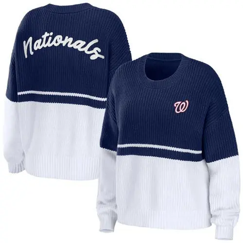 WEAR BY ERIN ANDREWS White Washington Nationals Chunky Pullover Sweatshirt - Navy