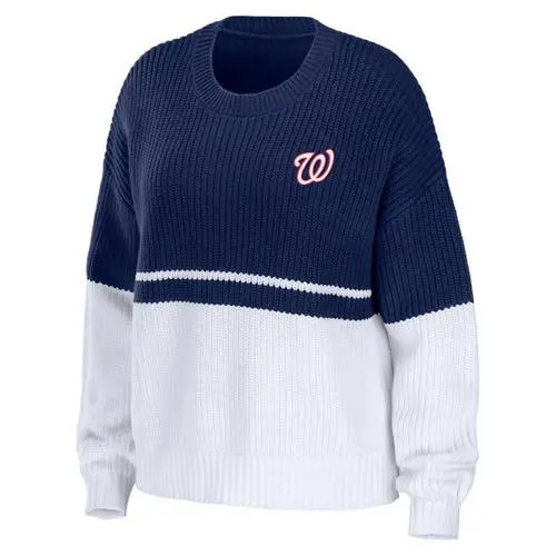 WEAR BY ERIN ANDREWS Washington Nationals Chunky Pullover Sweatshirt - Navy