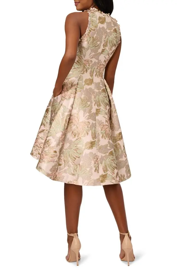 Adrianna Papell Floral Jacquard Fit & Flare Dress - Peach Multi |  Editorialist
