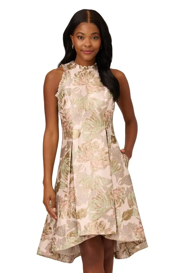 Adrianna Papell Floral Jacquard Fit & Flare Dress - Peach Multi |  Editorialist