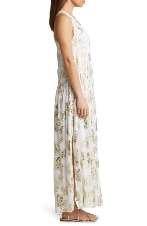 gold metallic plisse dress Adrianna Papell Halter Pleated Metallic Midi Dress