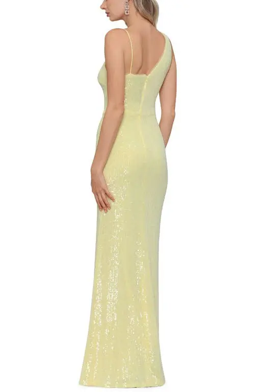 xscape gold sequin dress XSCAPE Shimmering Gold Sequins V-Neck Fit & Flare Gown Slit At front Size 2