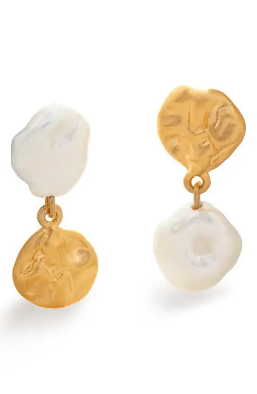 Monica Vinader Mismatched Keshi Pearl Drop Earrings - 18ct Gold Vermeil/ss