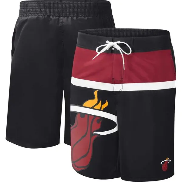 G-III SPORTS BY CARL BANKS Miami Heat Graphic Swim Trunks - Black